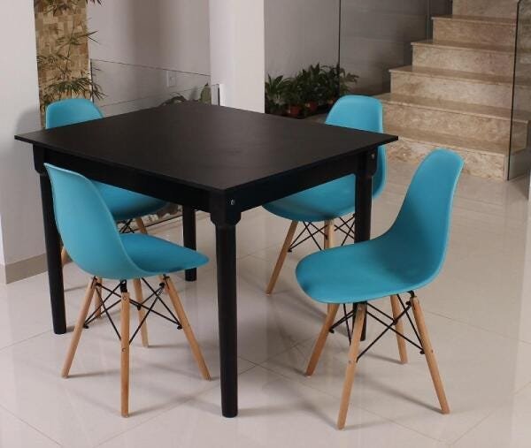 Kit Mesa de Jantar Robust 110x90 Preta + 4 Cadeiras Charles Eames ...