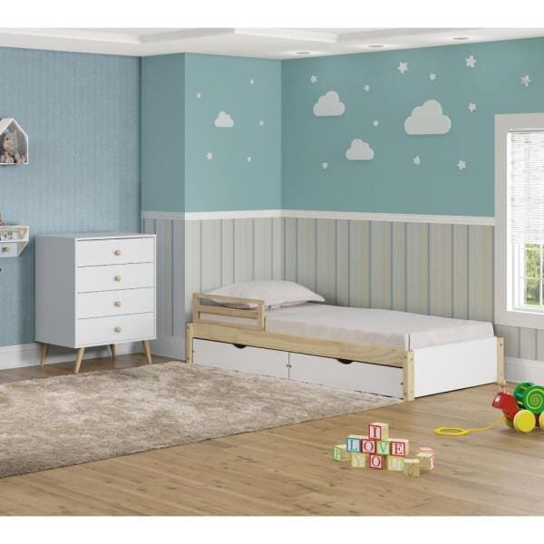 Cama Infantil Galante e Cômoda Single Branco/Natural - Casat ...