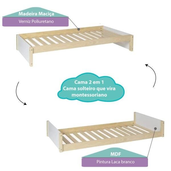 Cama Infantil Galante e Cômoda Single Branco/Natural - Casat ...