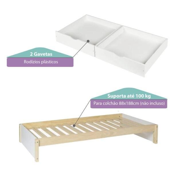 Cama Infantil Galante e Cômoda Single Branco/Natural - Casat ...
