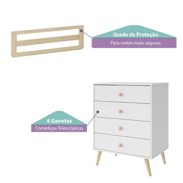 Cama Infantil Galante e Cômoda Single Branco/Natural - Casat ...