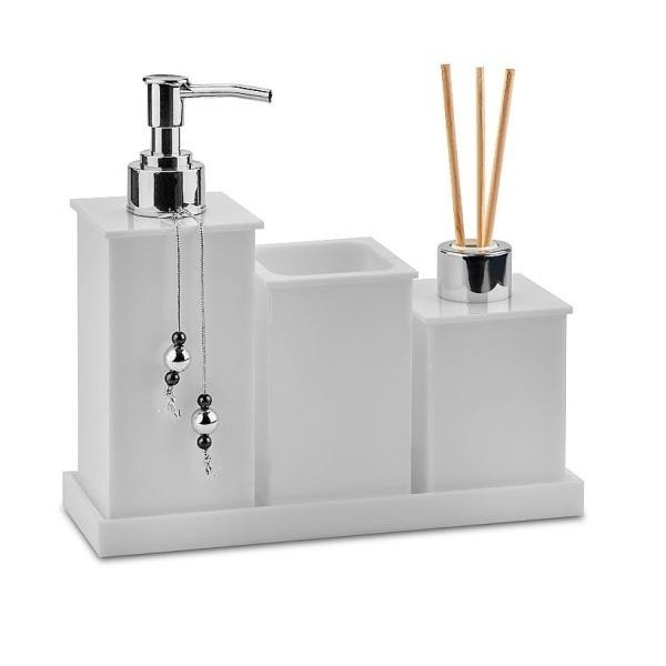 Kit Lavabo Banheiro Saboneteira Em Acrílico Branco 04 Itens ...