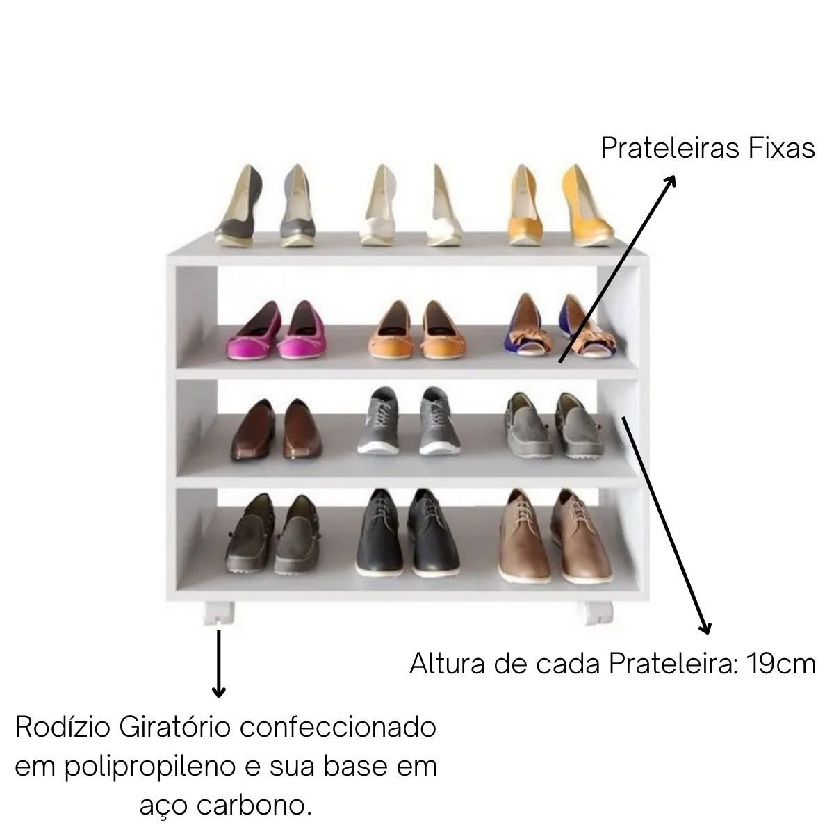 Sapateiro Com Rodízio em MDF Branco - Vallisa Decor | MadeiraMadeira