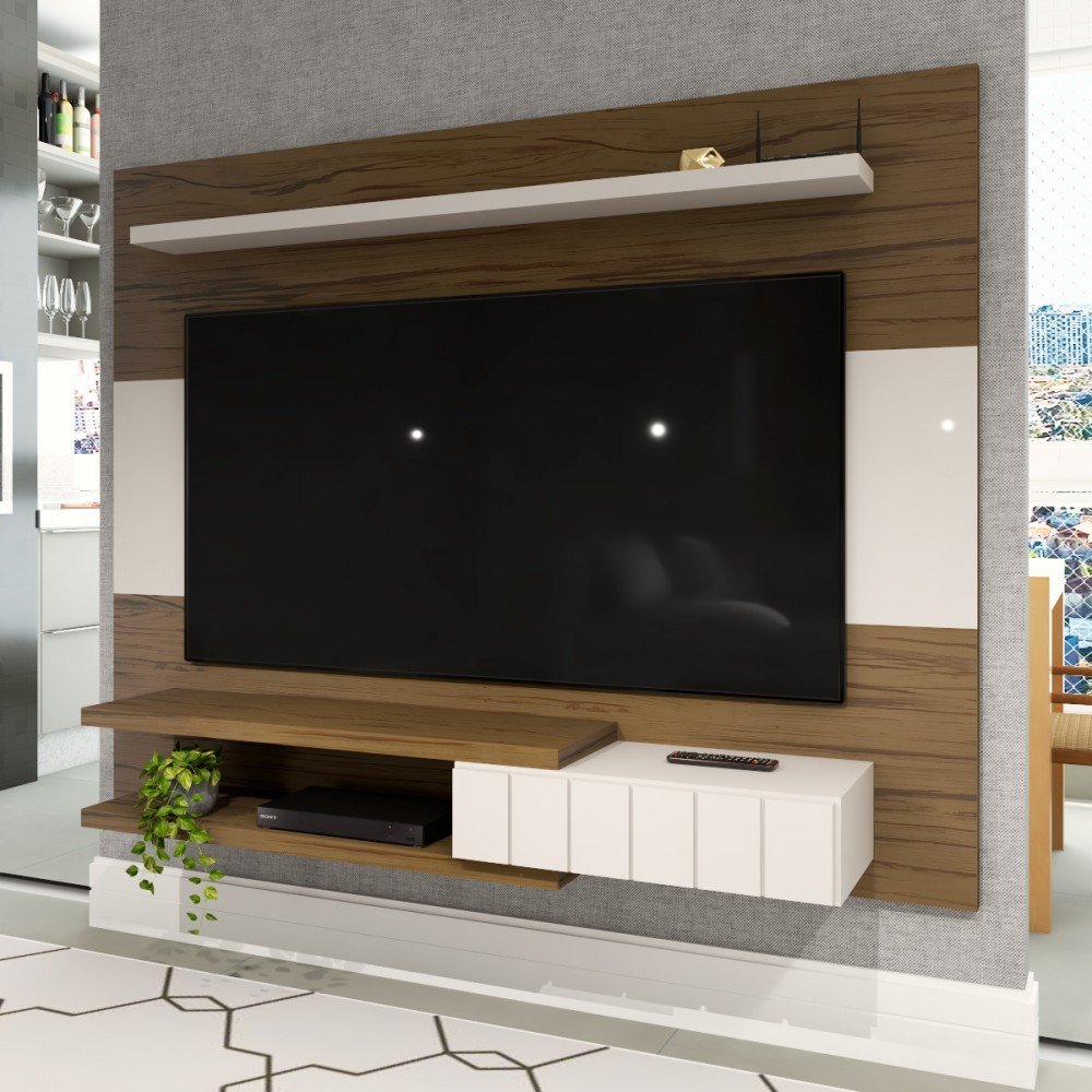 Painel para Tv até 50 Polegadas Opala 1 Porta para Tv Amêndoa/off White ...