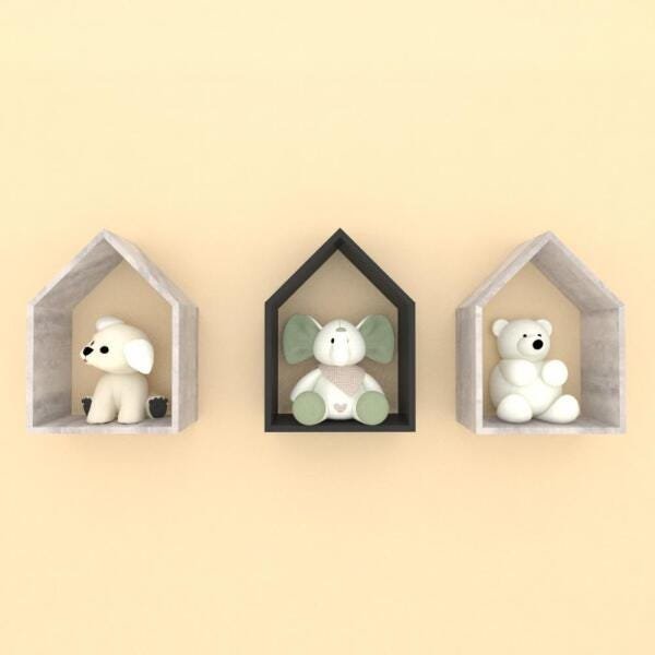 Nichos Prateleira em formato de casinha mdf Rustico com preto ...