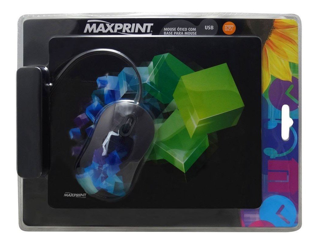 MOUSE USB + MOUSE PAD MAXPRINT LA FASHION COLOR - PRETO | MadeiraMadeira