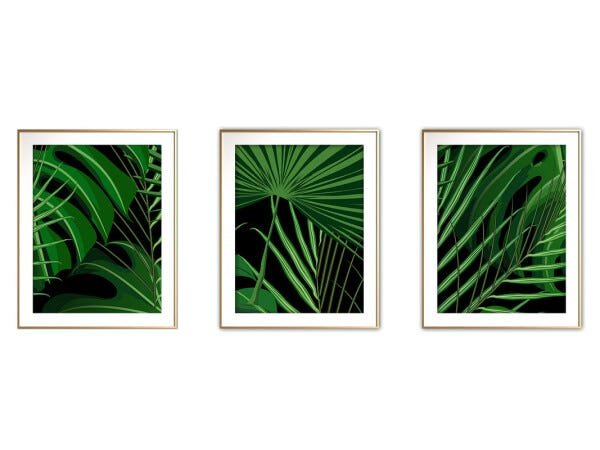 Quadro decor canvas dourado 30x66 folhas tropicais mod 15 | MadeiraMadeira