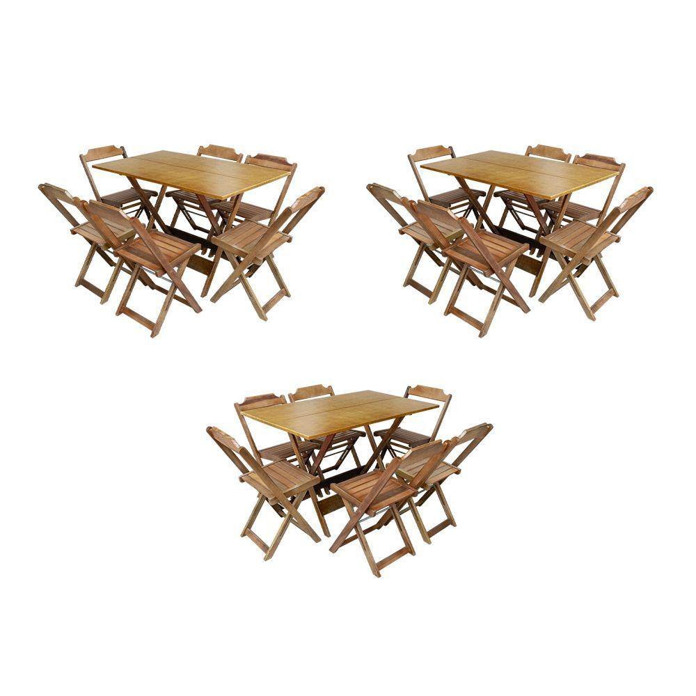 Kit 3 Jogos De Mesa Dobravel Com 6 Cadeiras De Madeira 120X70 Para Restaurante E Bar - Mel ...