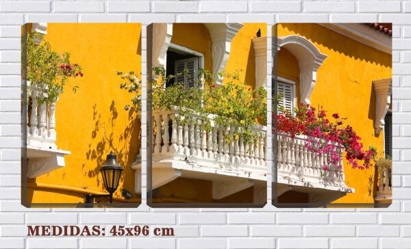 Quadro canvas 30x66 flores na varanda vintage | MadeiraMadeira