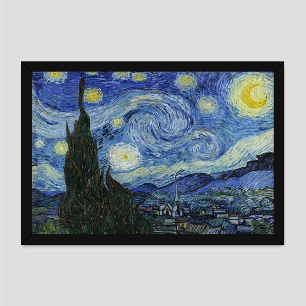 Quadro Van Gogh A Noite Estrelada Vinil Moldura Preta 30X20Cm ...