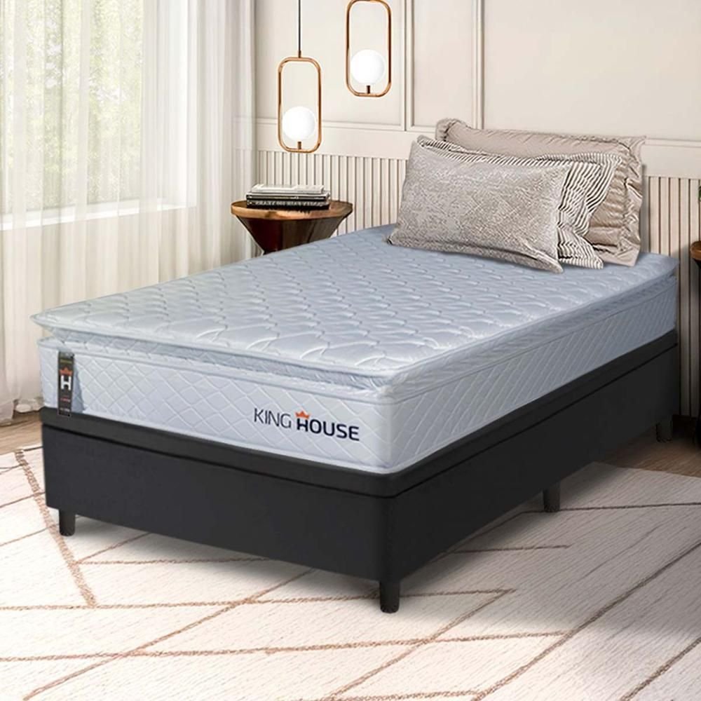 Conjunto Box Baú Preto Luanda Branco Espuma D28 Solteiro 96x203x69 - King House | MadeiraMadeira