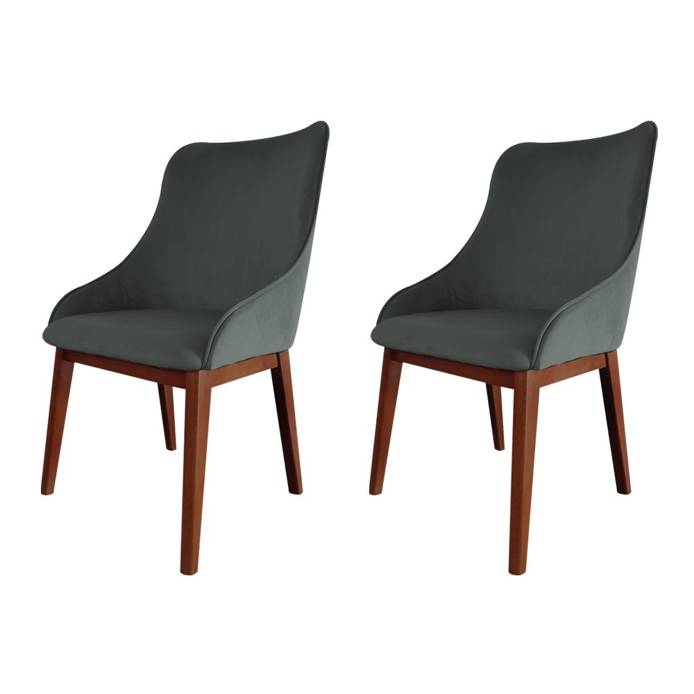 Kit 2 Cadeiras de Jantar Estofada Elisa Anatômica Veludo Cinza Base ...