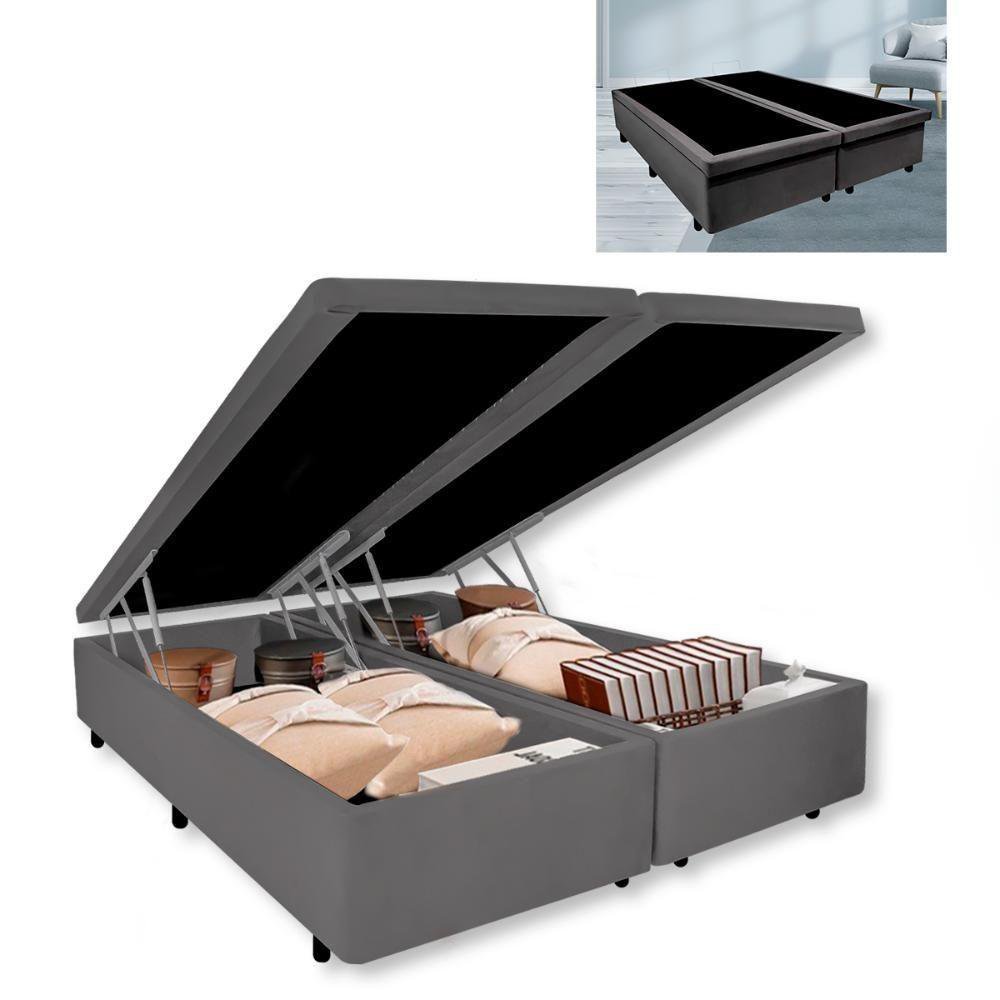 Cama Box Baú King 193x203x40cm Suede Cinza Com Pistão A Gás ...