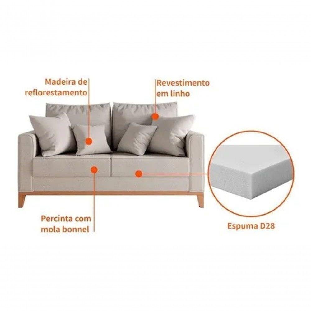 Sofá Poltrona 2 Lugares Beny Base Madeira Linho Grafite | MadeiraMadeira