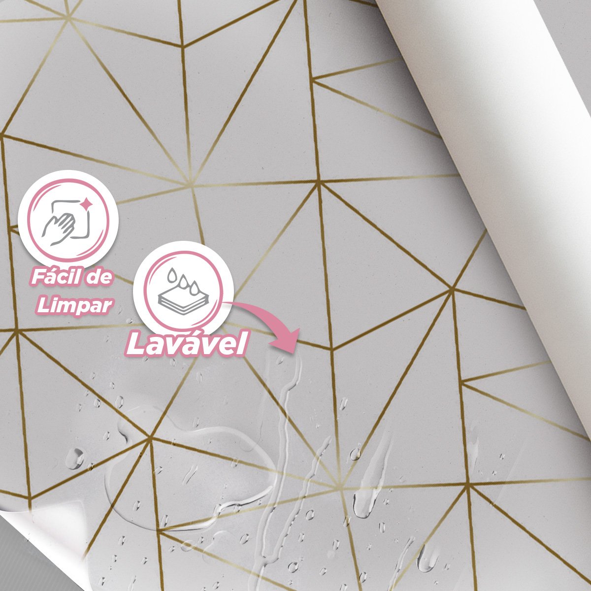 Papel De Parede Zara Gold Ouro Auto Colante Geométrico Efeito 3d 6m