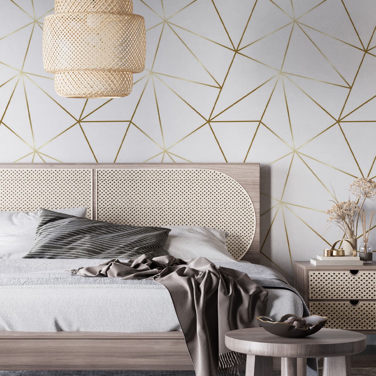 Papel De Parede Zara Gold Ouro Auto Colante Geométrico Efeito 3d 6m