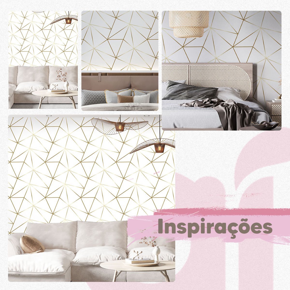 Papel De Parede Zara Gold Ouro Auto Colante Geométrico Efeito 3d 6m