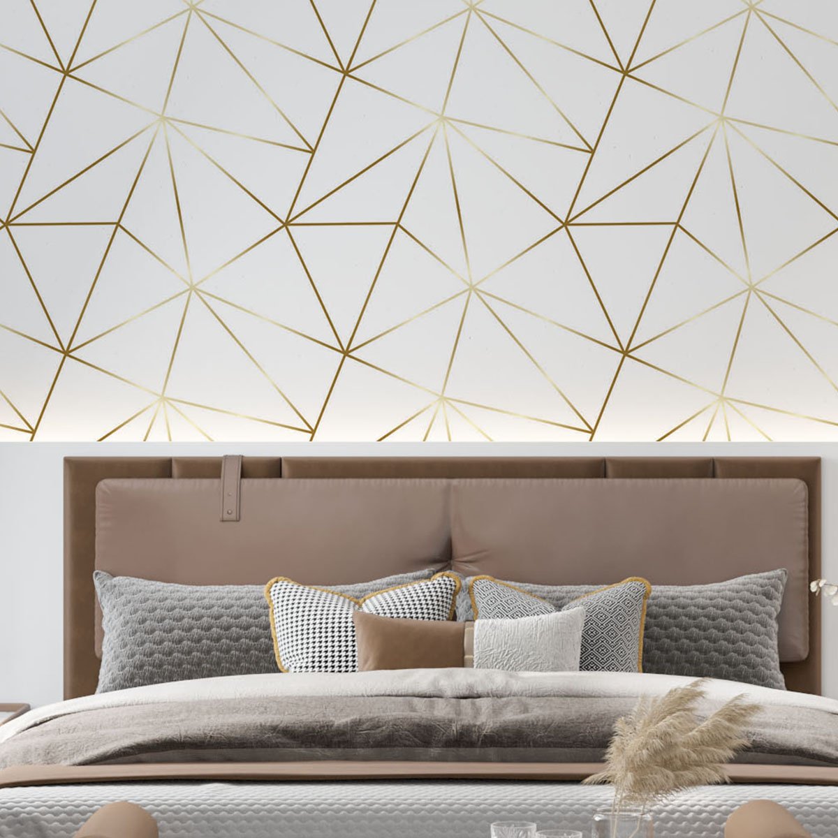 Papel De Parede Zara Gold Ouro Auto Colante Geométrico Efeito 3d 6m