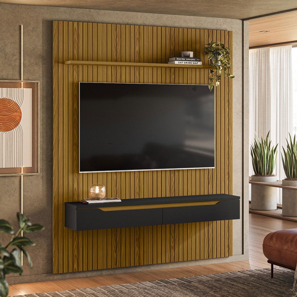 Painel para Tv até 65 Polegadas Dduetto Frizz 2 Portas Cedro/preto ...
