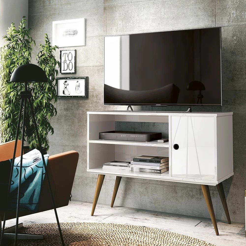 Rack retrô pequeno p/ TV até 32 polegadas Reale - Branco Luamar Móveis ...