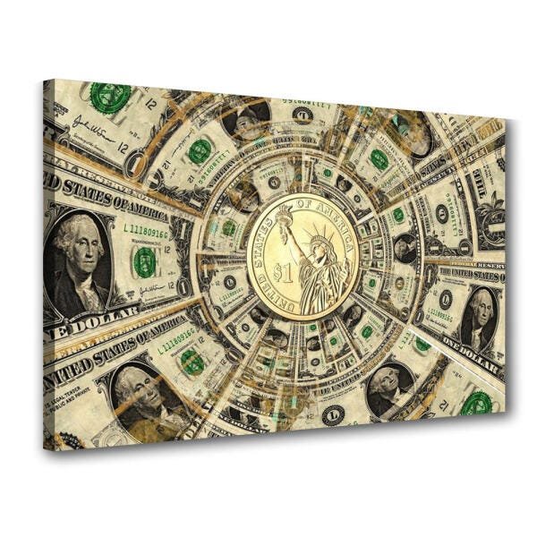 Quadro Decorativo Sala Circulo Notas Dolar Americanos | MadeiraMadeira