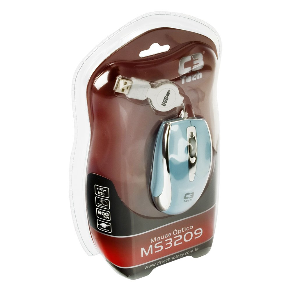 MOUSE ÓPTICO C3TECH MINI MS3209-2 LSI USB RETRÁTIL AZUL/ PRATA ...