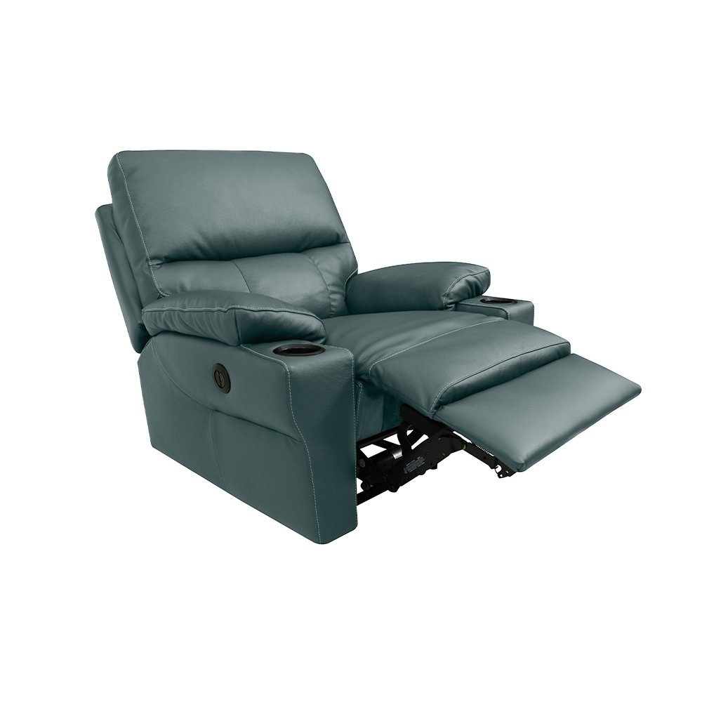 Poltrona do Papai Sala de Cinema Mia Reclinável Retrátil Power Elétrico Base Fixa Couro Azul ...