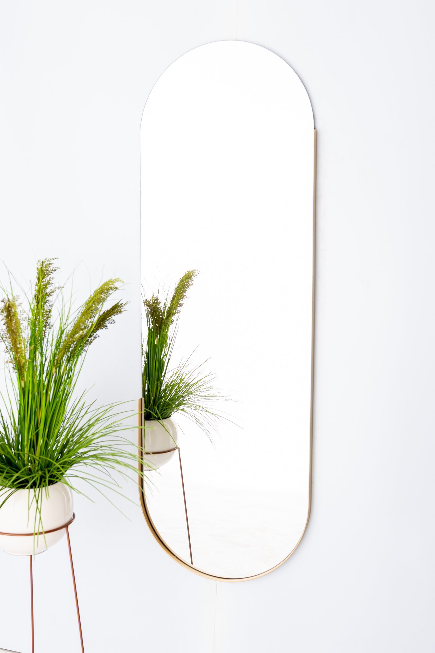 Espelho Grande de Parede Oval com Moldura Metal Corpo Inteiro Luxo 150 X 50cm Eclipse Dourado ...