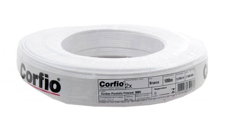 Cordão / Cabo Paralelo Flexível 2x1,0mm² 100m Corfio - Branca ...