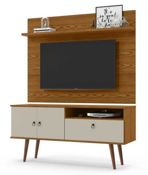 Rack com Painel Topázio Cumarú/Off White - Patrimar Móveis | MadeiraMadeira