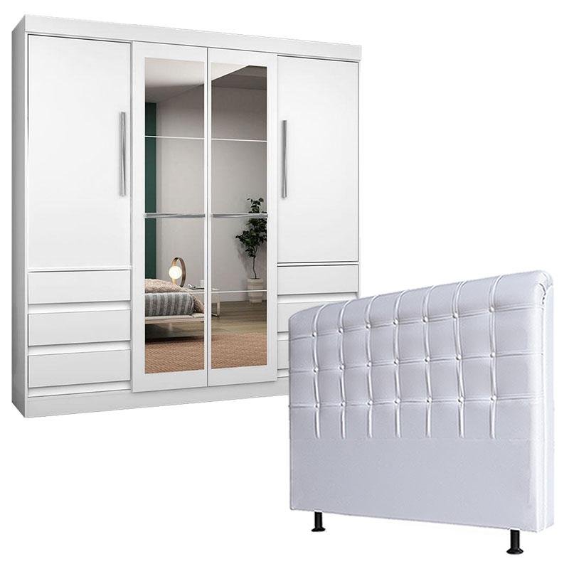 Quarto de Casal Guarda Roupa 1577 com Cabeceira Ana 160 cm Branco ...