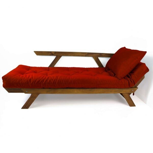 Sofá Japão Futon Acquablock Vermelho Madeira Cor Imbuia | MadeiraMadeira