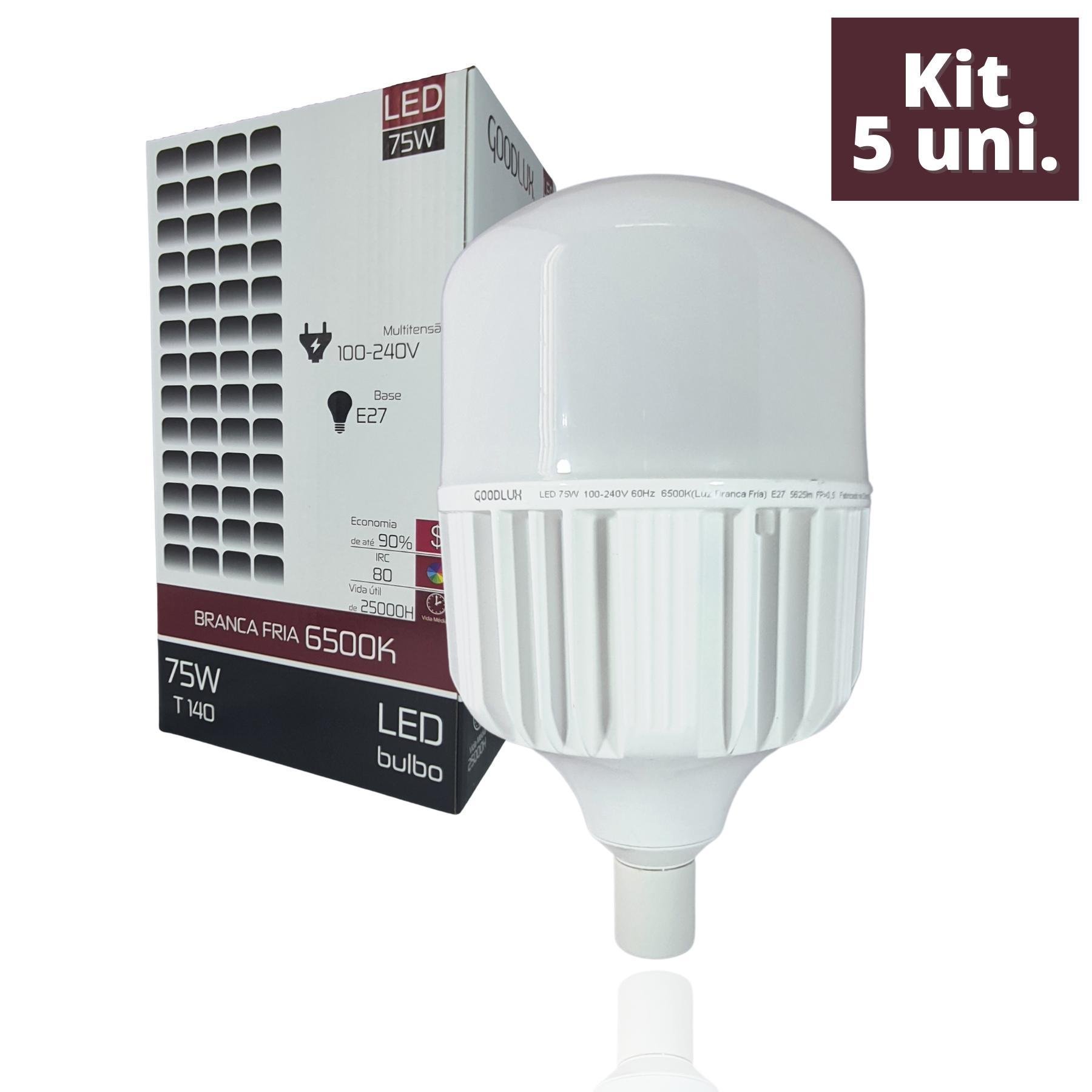 Kit 5 Lâmpada Led 75W Bulbo E27 6500K Branco Frio Goodlux | MadeiraMadeira