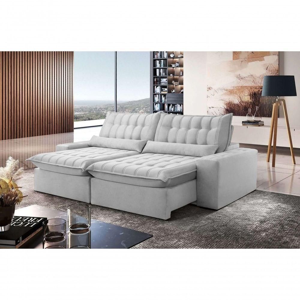 Sofá Petra Retrátil e Reclinável 290cm Espuma D-26 Softy - Prata ...