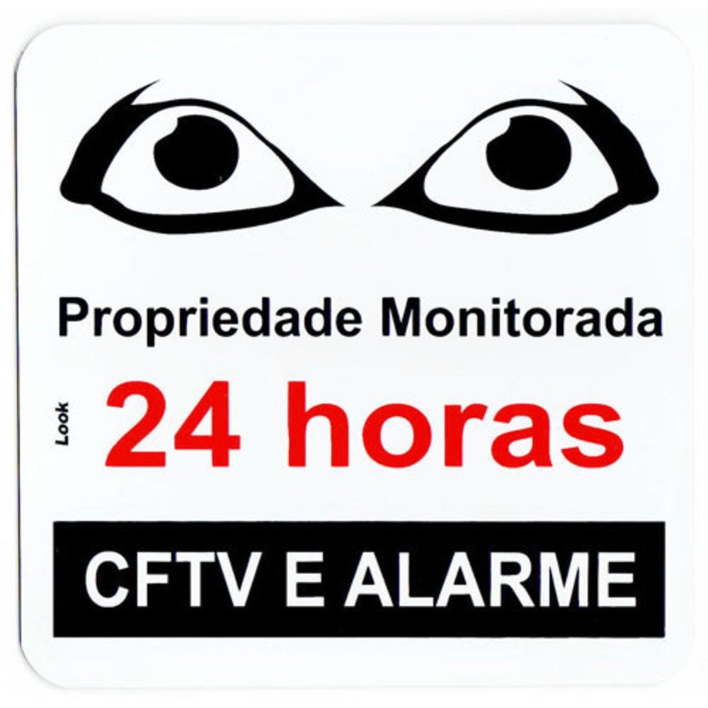 Placa de Sinalização Monitoramento 24 Hs 15x15 Look | MadeiraMadeira