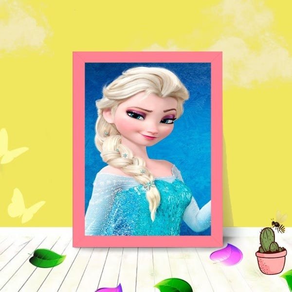 Quadro Decorativo Princesa Elsa com Vidro 25x33 Quarto Sala:Rosa ...