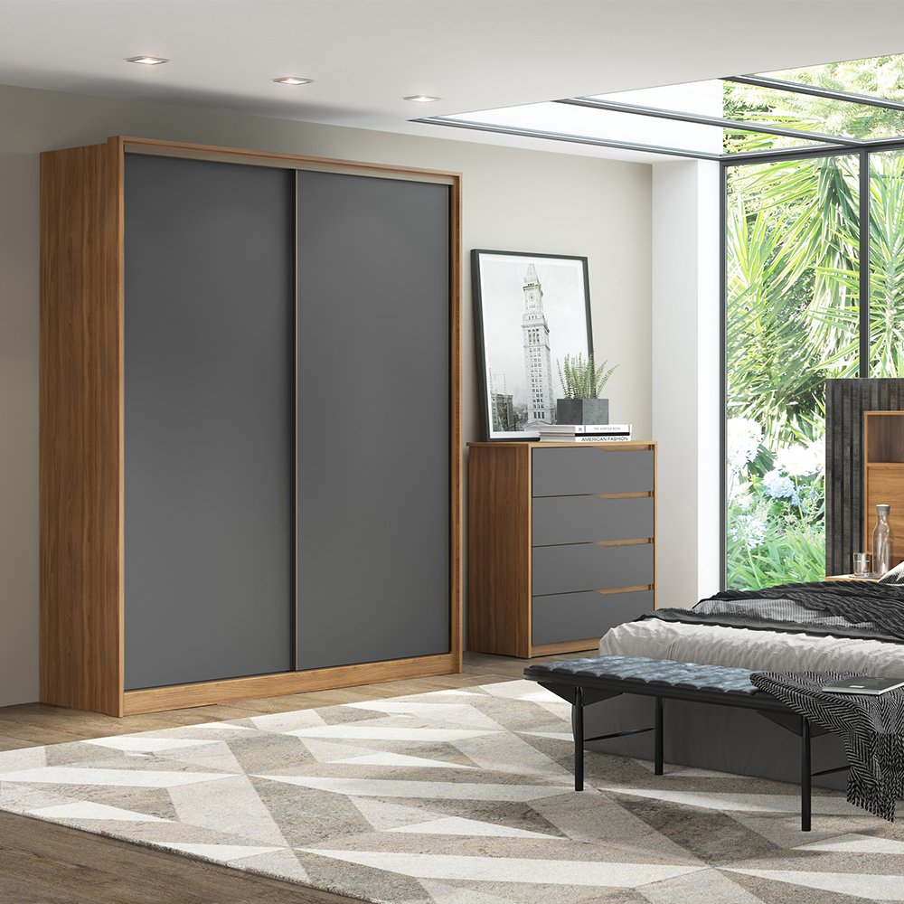 Guarda-roupa Roupeiro de Casal Berlim 2 Portas Amêndola/grafito | MadeiraMadeira