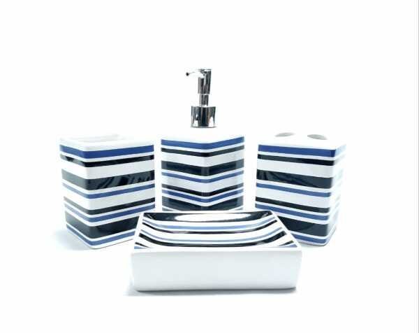 Kit de Cerâmica para Banheiro com 4 Peças Listrado | MadeiraMadeira
