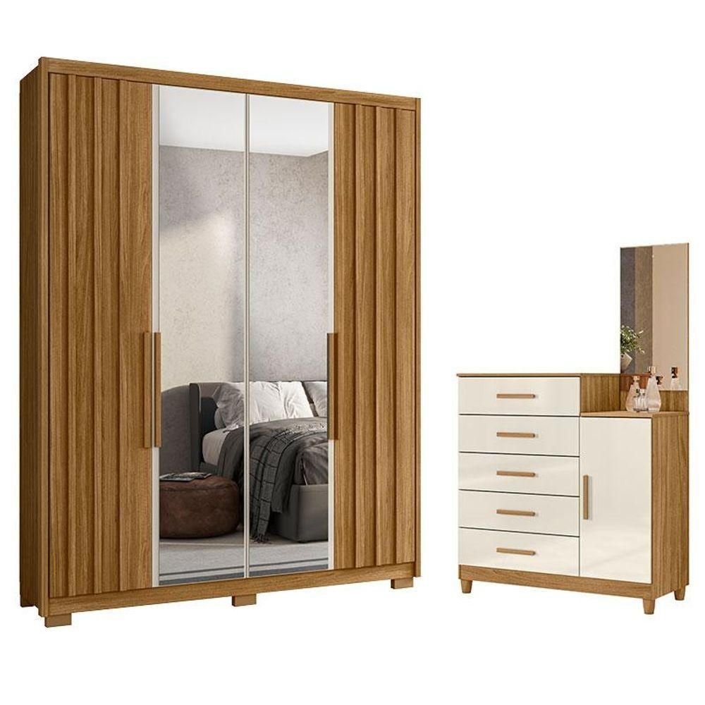 Guarda Roupa Solteiro Califórnia e Cômoda Lisboa Freijó Off White com ...