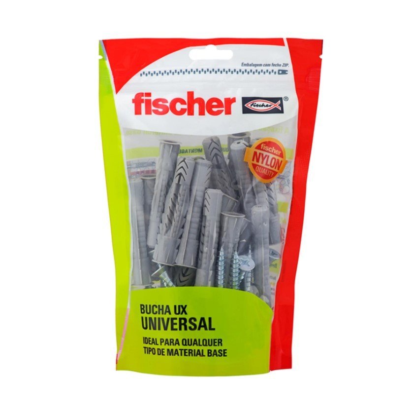 Kit Com 80 Buchas UX Universal 6mm + Parafusos - Fischer | MadeiraMadeira
