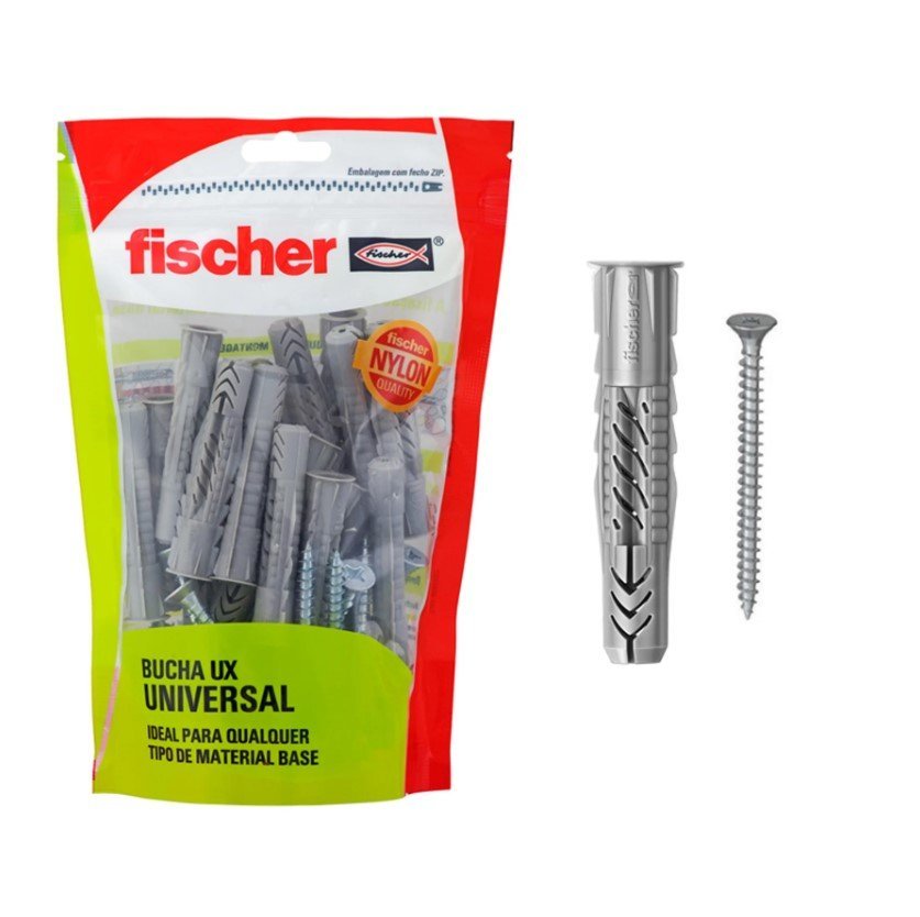 Kit Com 80 Buchas UX Universal 6mm + Parafusos - Fischer | MadeiraMadeira