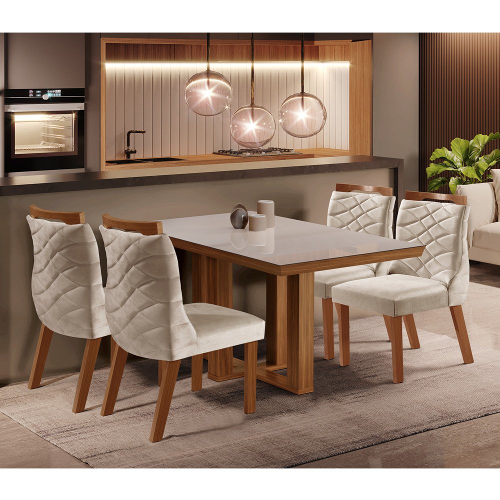 Conjunto Sala de Jantar Mesa Lottus Tampo MDF e Vidro e 4 Cadeiras ... Conjunto Sala de Jantar Mesa Lottus Tampo MDF e Vidro e 4 Cadeiras ...