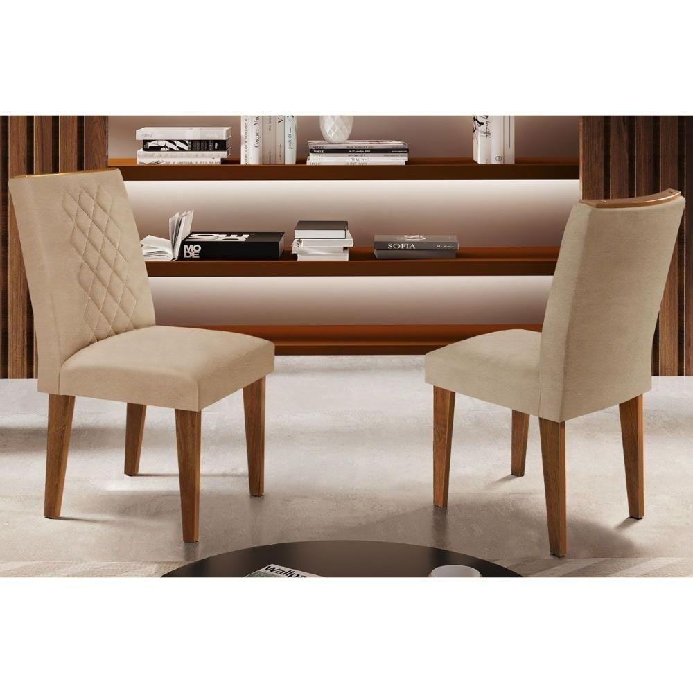 Cadeira Sala de Jantar Jade Kit 2 Un Madeira Capuccino-linho Bege Turim ...