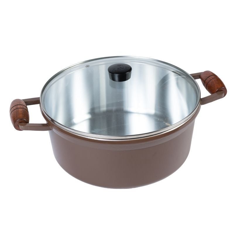 Panela Grande Cava 28cm Aluminio Fundido Alça Madeira Tampa de Vidro ...