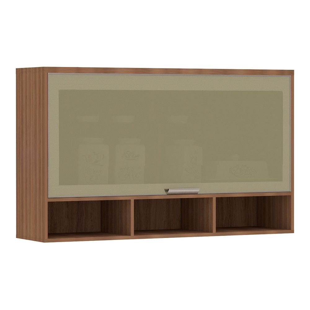 Armário Aéreo 120cm 1 Porta Basculante com Vidro Reflecta Lari Luciane ...