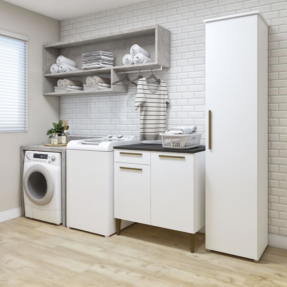 Lavanderia Modulada Mauá 1 Armário Multiuso e Balcão Branco Kaiki ...