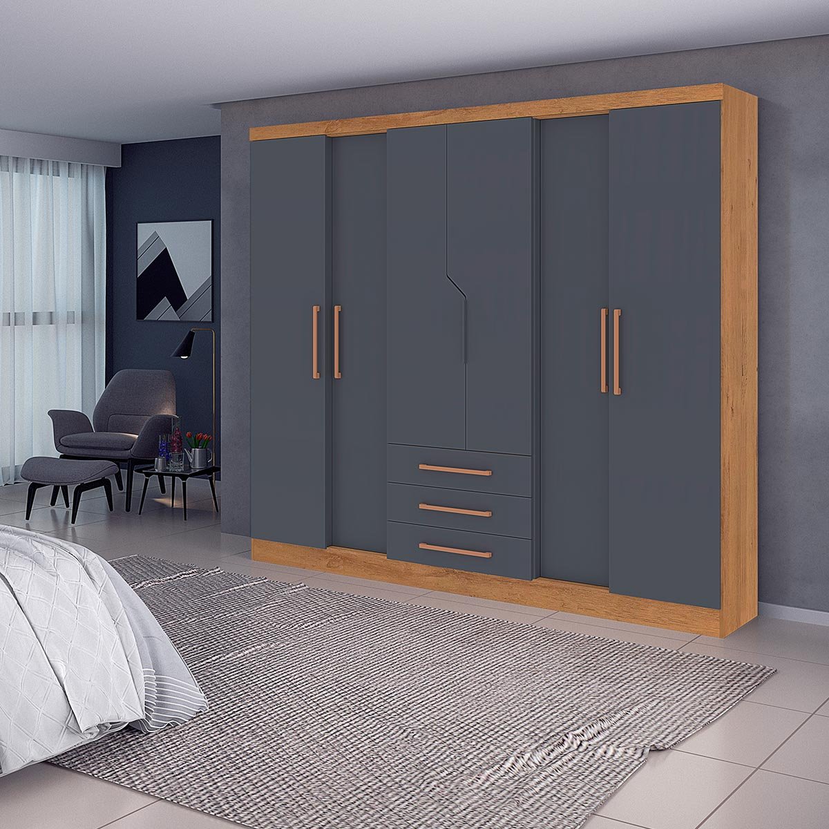 Guarda Roupa Grande 234 x 218 Cm 6 Portas 3 Gavetas Paris New MDP ...