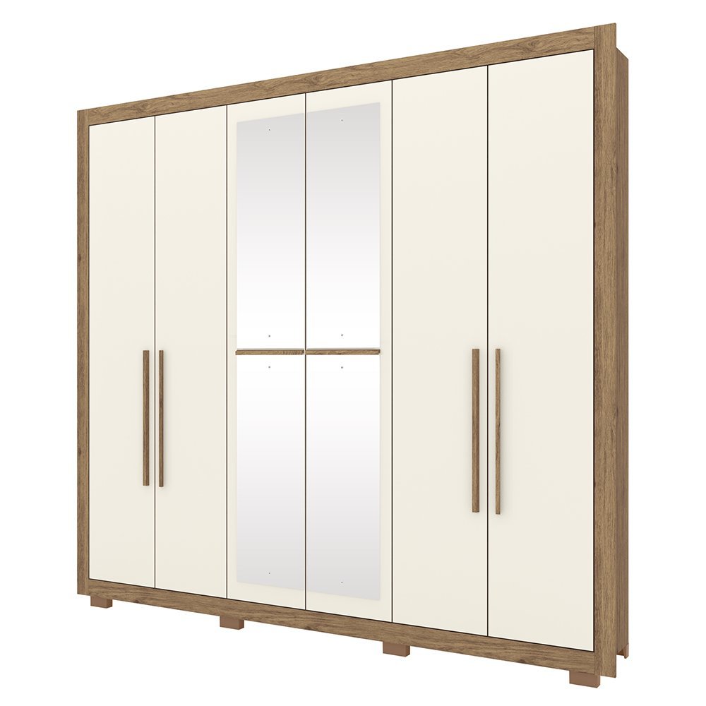 Guarda-Roupa Henn Garden com Espelho 6 Portas Palha | MadeiraMadeira