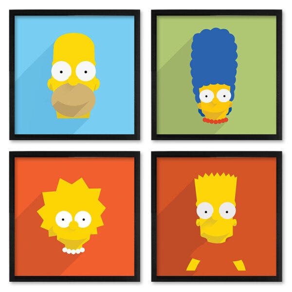 Quadro 23x23cm (4 und.) Nerderia e Lojaria simpsons minimalista preto ...
