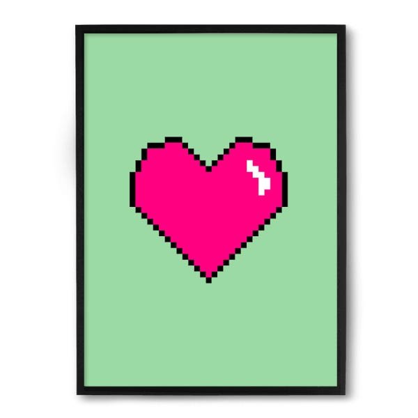 Quadro Decorativo 33x43cm Nerderia e Lojaria Coração Pixels Preto ...